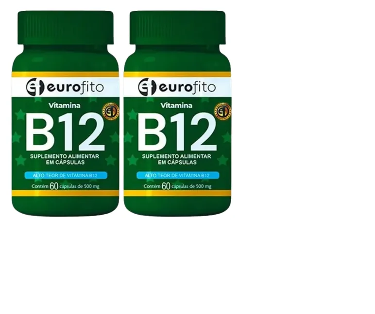 Vitamina B12 500mg 60cps kit 02 Unidades Eurofito Suplemento Alimentar